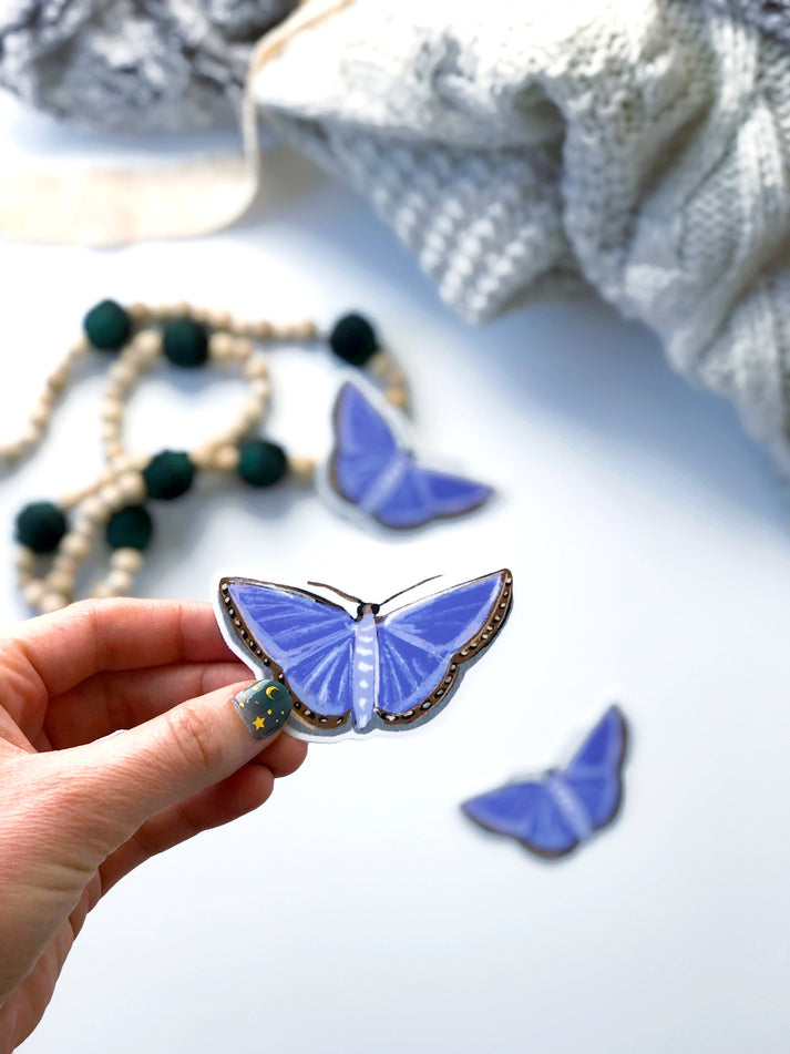 Blue Geometrid Moth Sticker – Tiny and Snail
